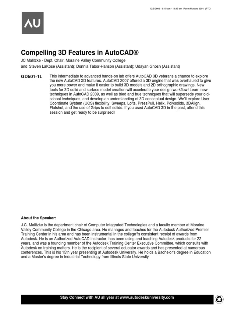 Compelling 3D Features in AutoCAD Handout | PDF | Auto Cad | 2 D ...