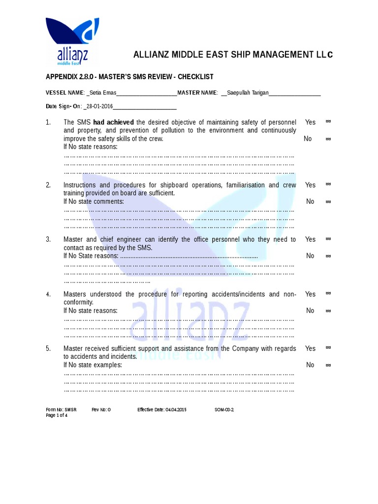 Master's Sms Review Form | Safety | Technology
