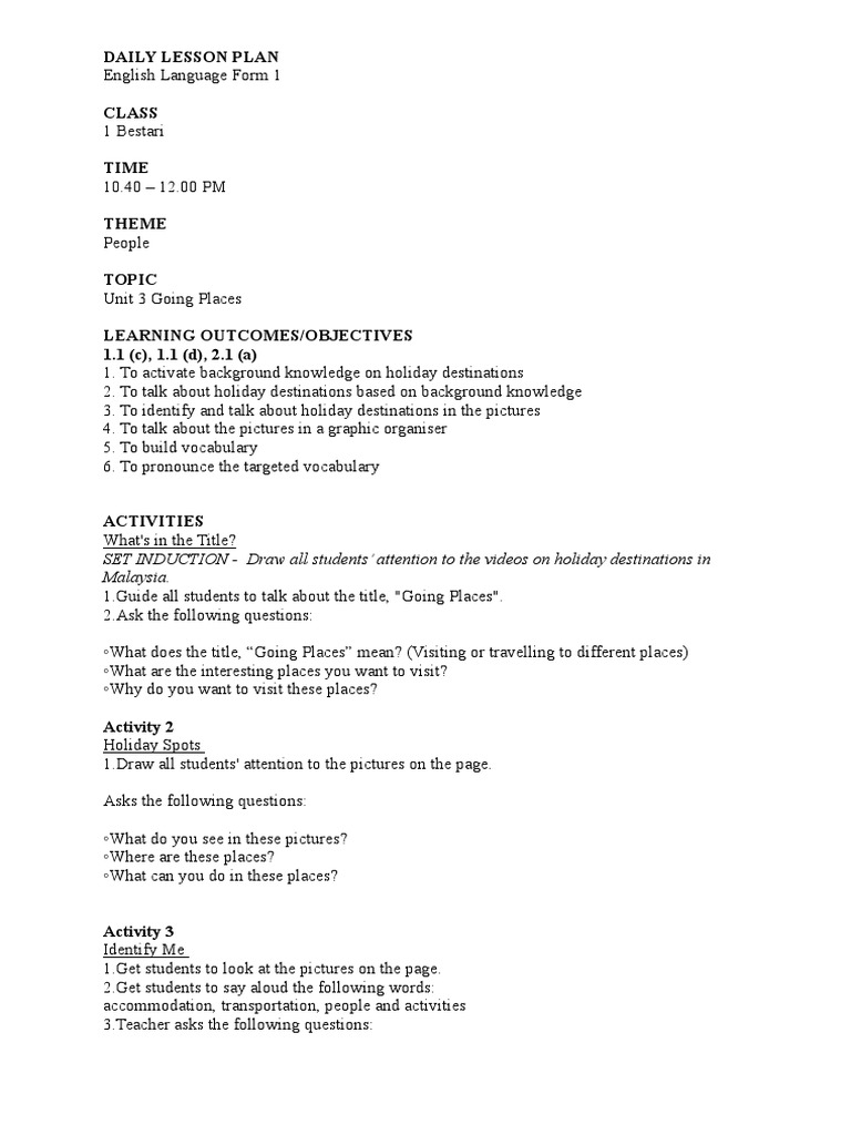 Ops English Daily Lesson Plan | PDF | Lesson Plan | Communication