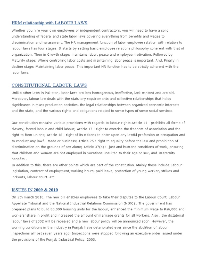 HRM and Labour Laws Overview | PDF | Employment | Labour Law