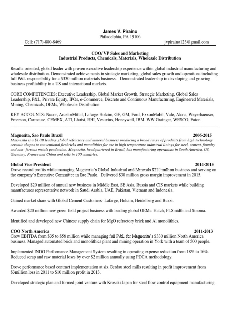 President In New Jersey Resume James Piraino | Sales | Private Equity