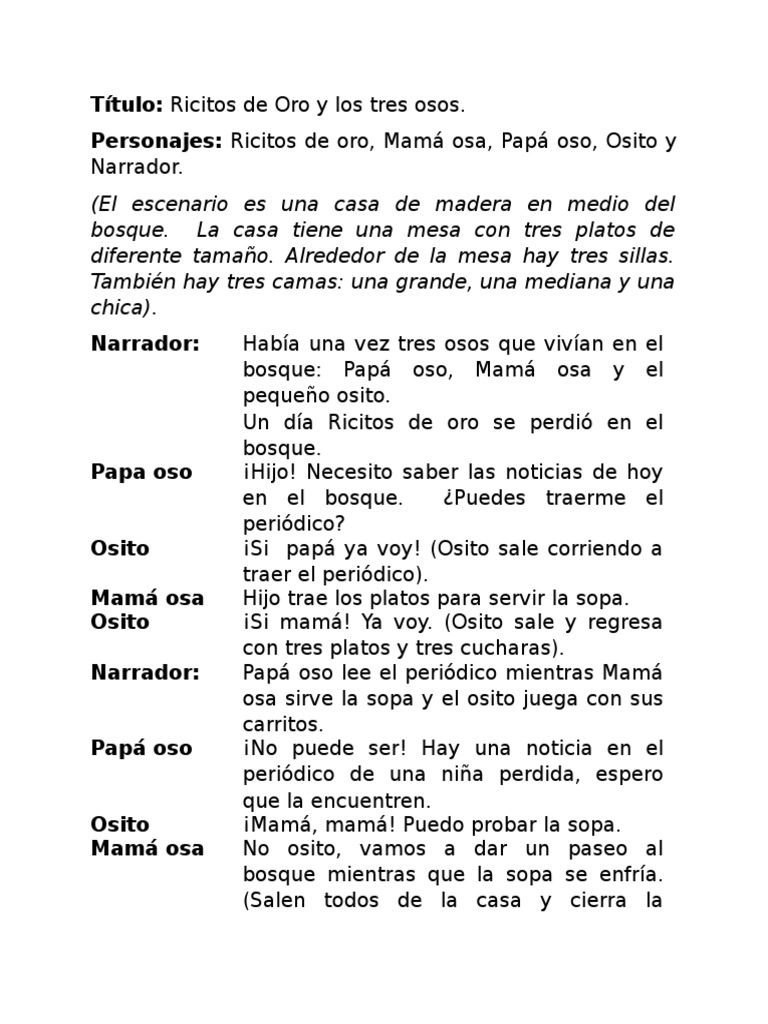 Ricitos de Oro Guion de Teatro