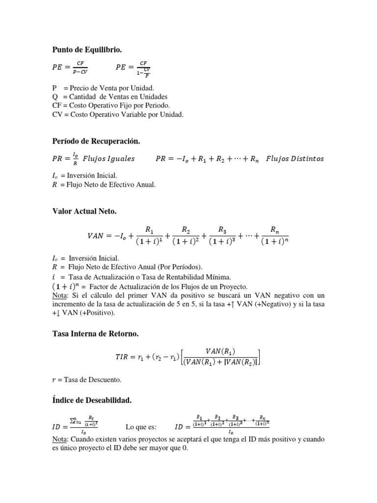 Formulas Finanzas | PDF