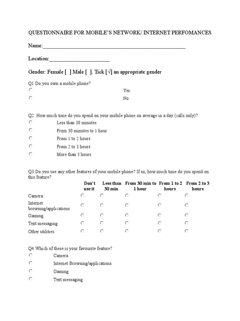 Questionnaire | PDF | Smartphone | Mobile Phones
