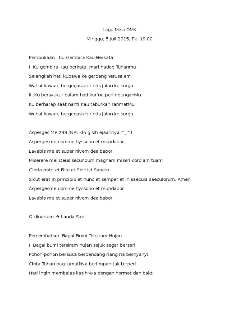 Lagu Misa OMK | PDF