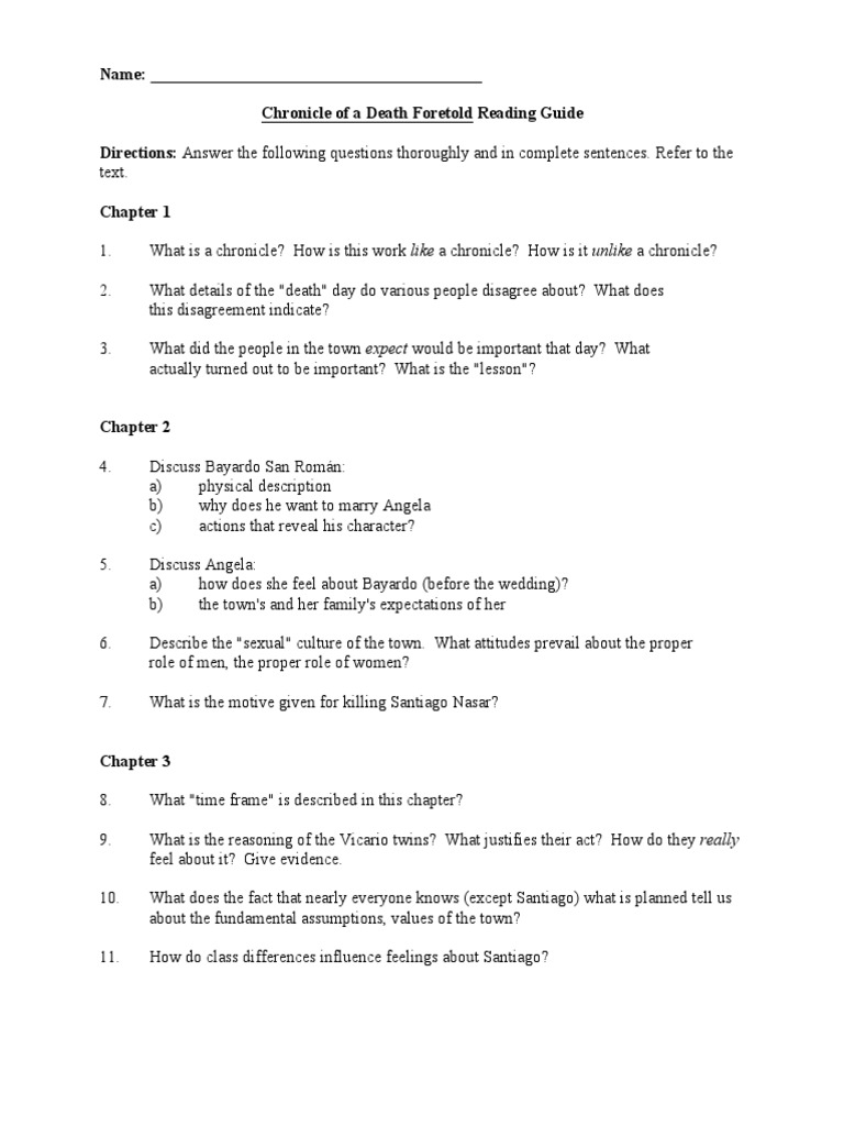 Chronicles of a Death Foretold Sg v1