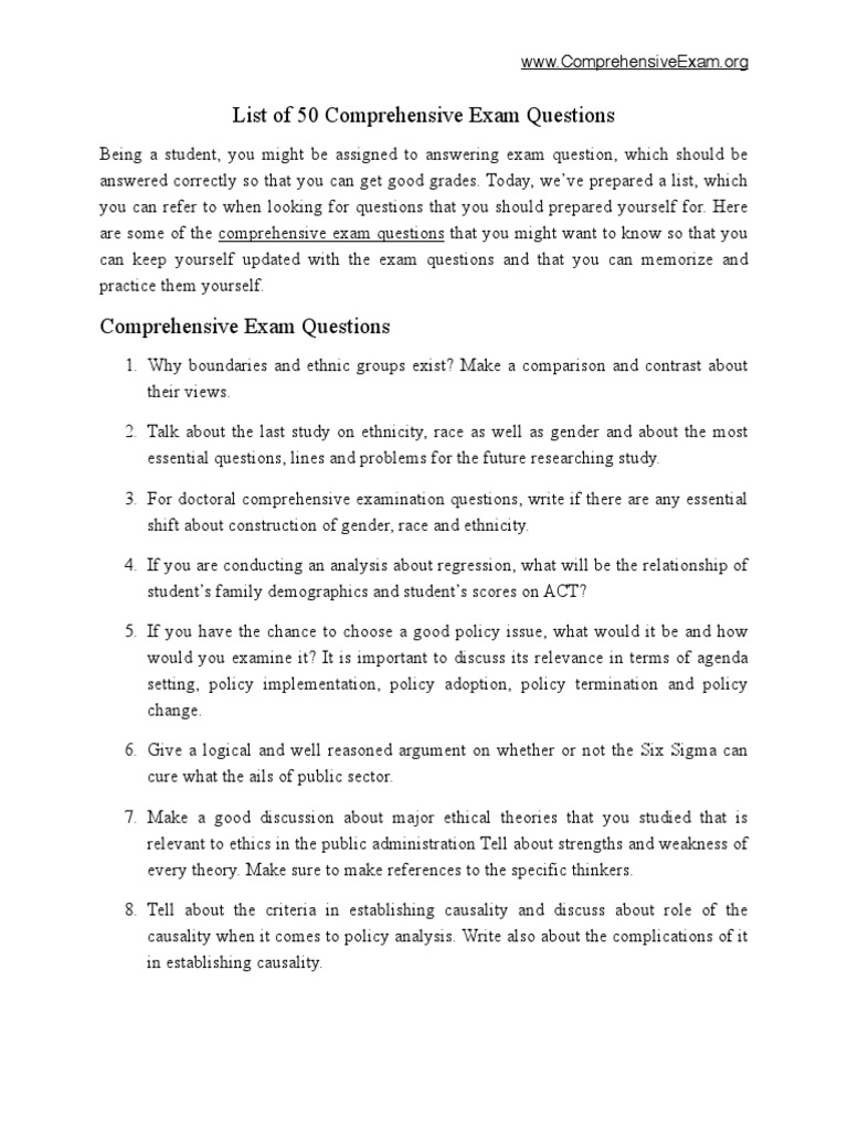 List of 50 Comprehensive Exam Questions | PDF | Test (Assessment ...