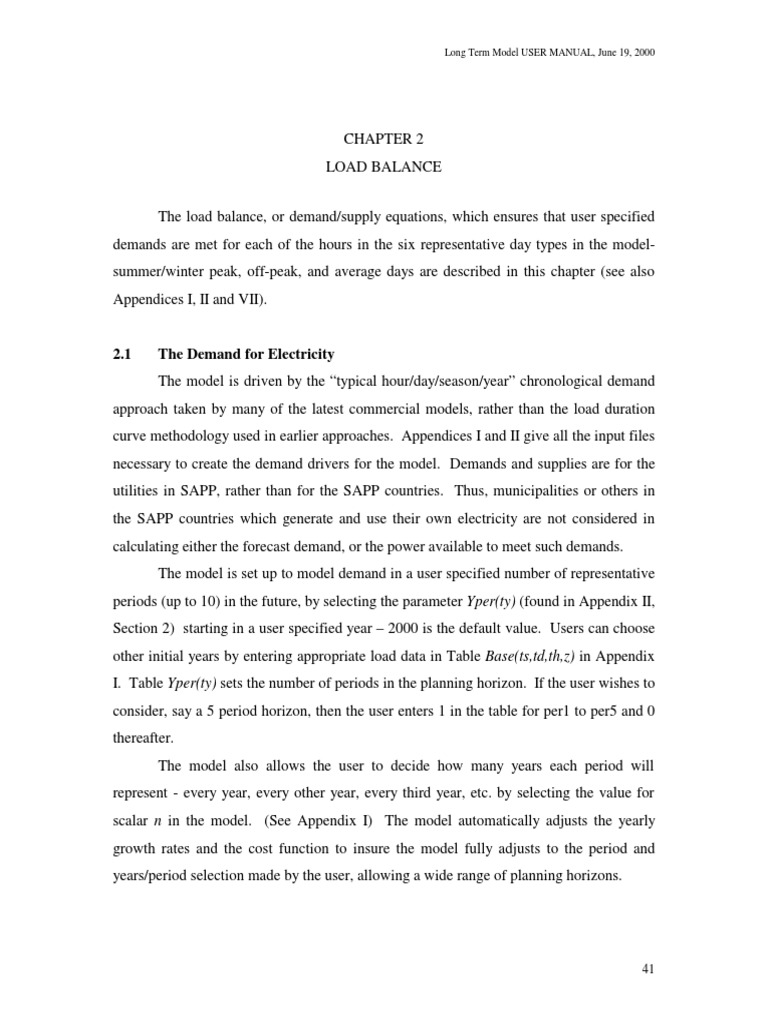 2.1 The Demand For Electricity: Long Term Model USER MANUAL, June 19 ...