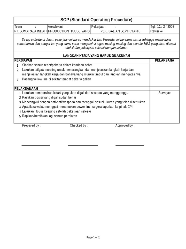 SOP JSA Galian Septictank | PDF