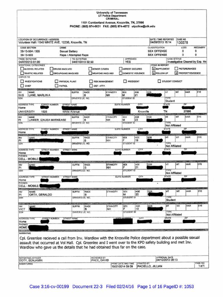 UT Police Report (Marlin Lane and Geraldo Orta) | PDF