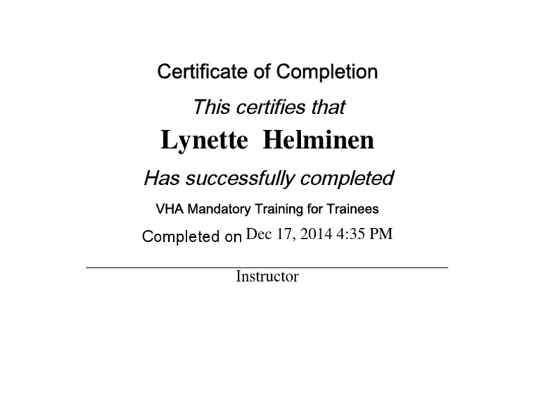 VHA Mandatory Training Certificate | PDF