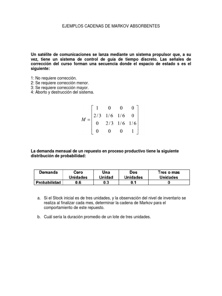 Ejemplos de Cadenas de Markov Absorbentes | PDF