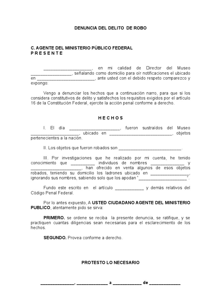 Denuncia Del Delito De Robo