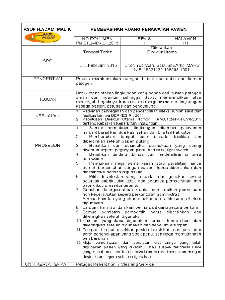 Spo Pembersihan Ruang Perawatan Pasien Print | PDF
