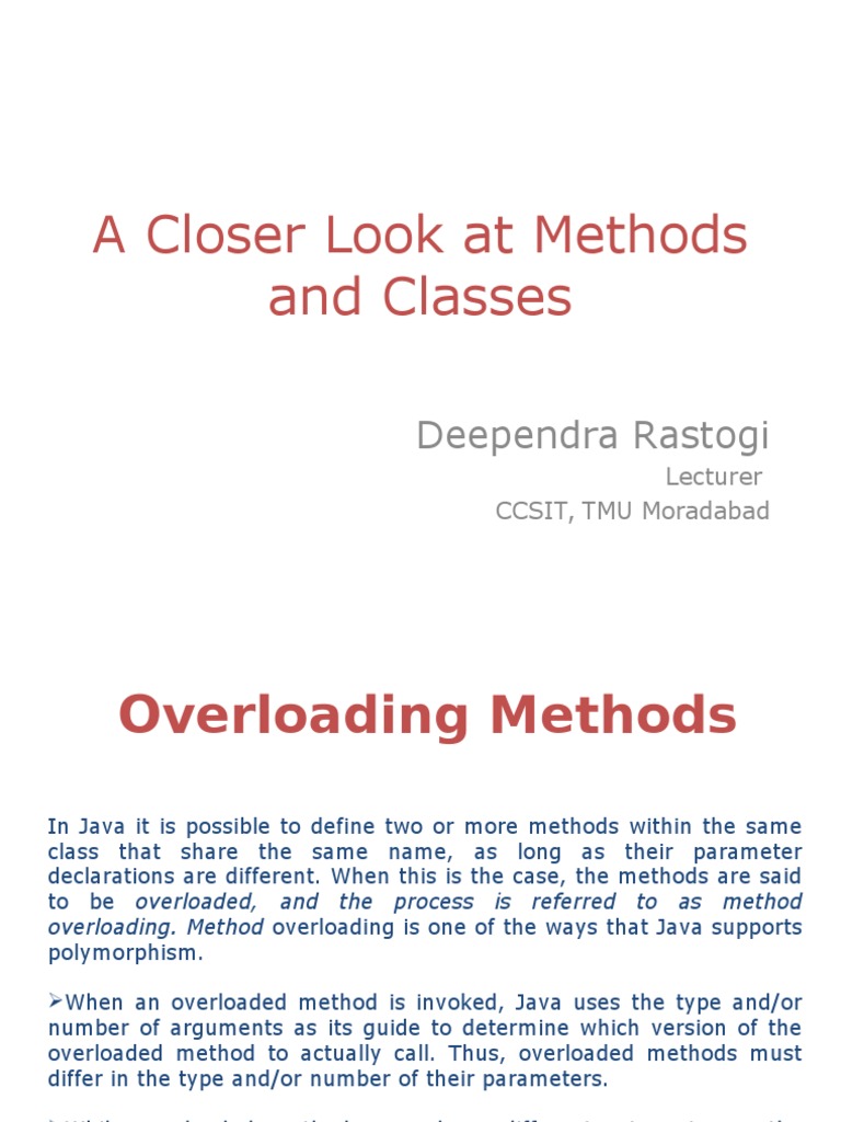 Unit 1 A Closer Look at Methods and Classes | PDF | Method (Computer ...