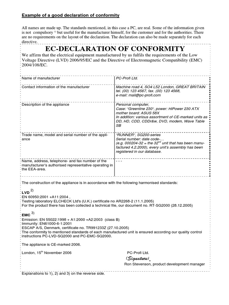 Sample 02 Declaration of Conformity | PDF | Electrical Engineering ...