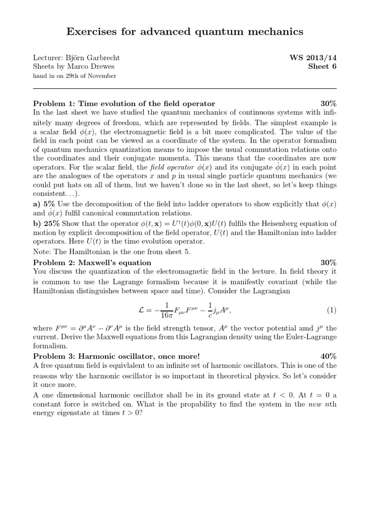 Advanced Quantum Mechanics Exercises | PDF | Teaching Methods ...
