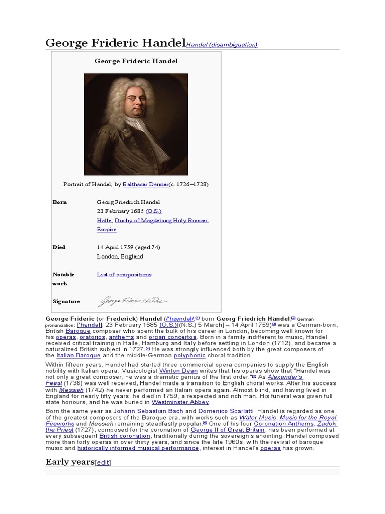 George Frideric Handel: Baroque Composer | PDF | George Frideric Handel ...