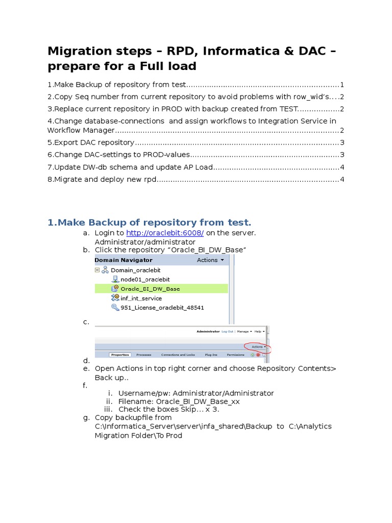 Migration Steps RPD Informatica DAC | PDF | Information Retrieval | Information Technology ...