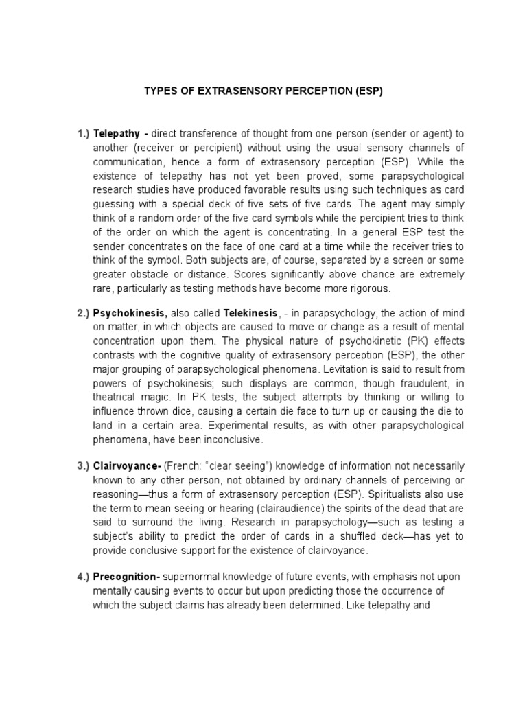 Types of Extrasensory Perception | Download Free PDF | Extrasensory ...