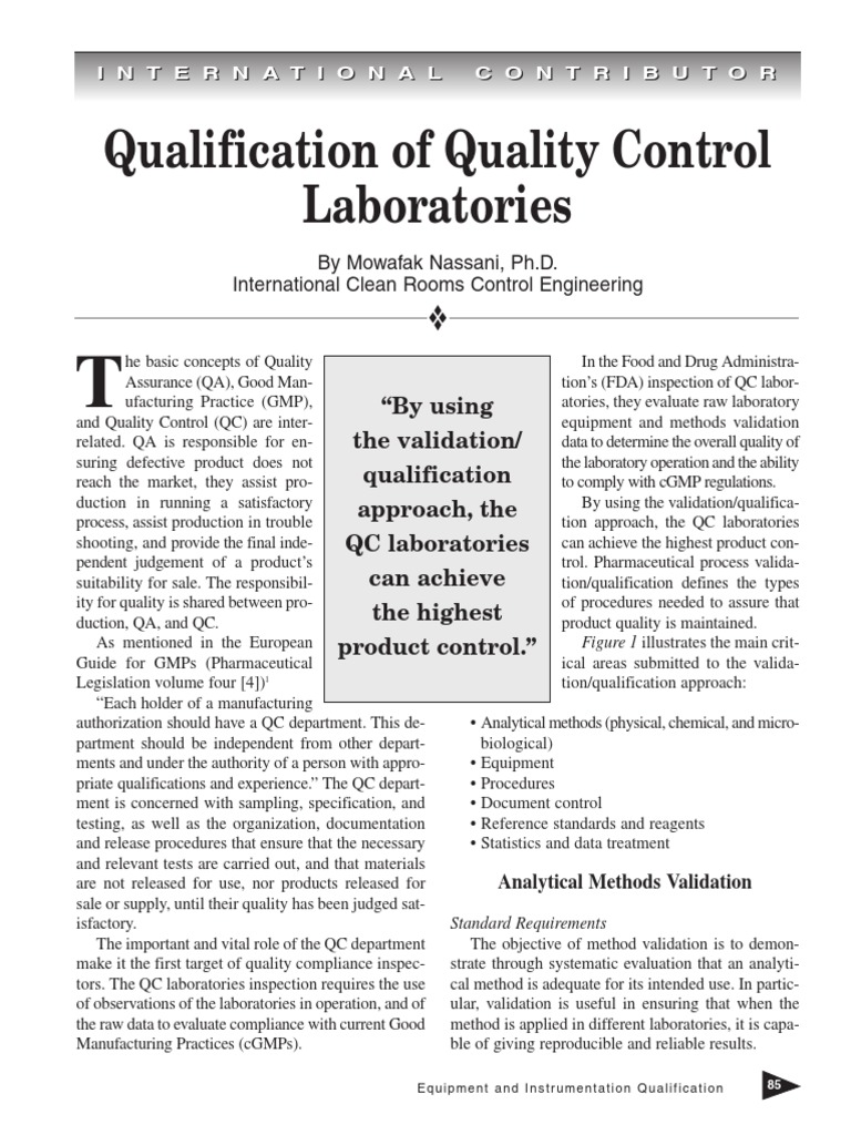 Qualification of Quality Control Laboratories | PDF | Verification And ...