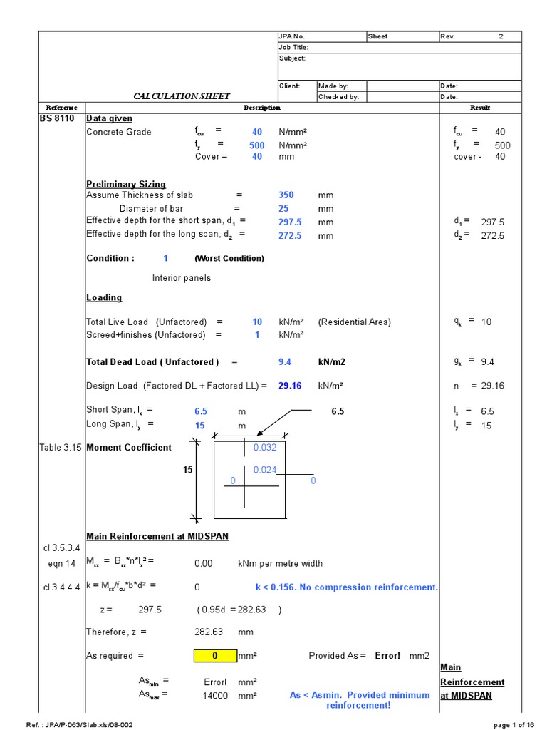 Slab Design Calculation Spreadsheet | PDF | Structural Engineering ...