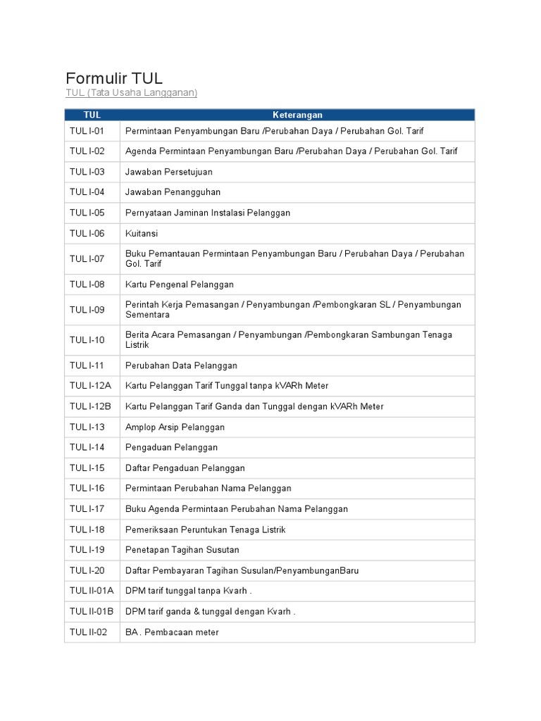 Formulir TUL | PDF | Pengelolaan Keuangan & Uang | Teknologi & Rekayasa