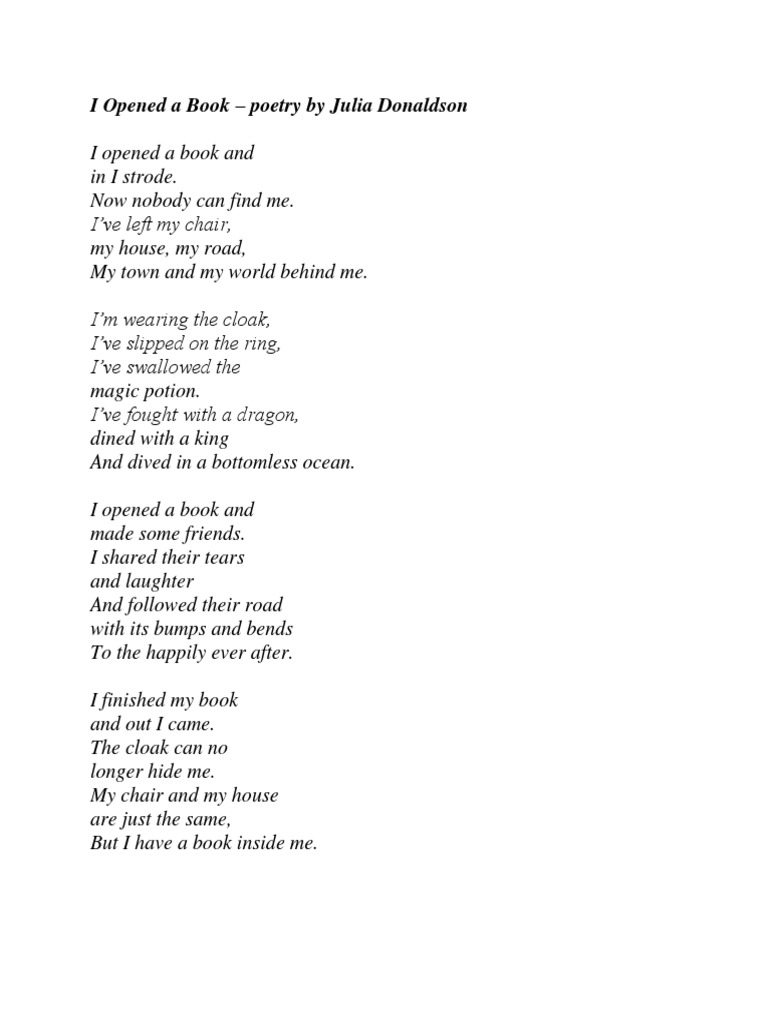 I Opened A Book by Julia Donaldson | PDF