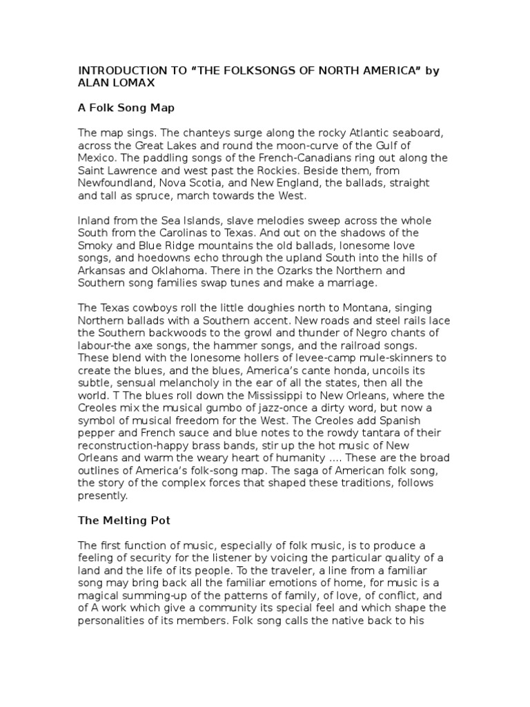 Introduction To The Folk Songs of North America | PDF | Folk Music ...