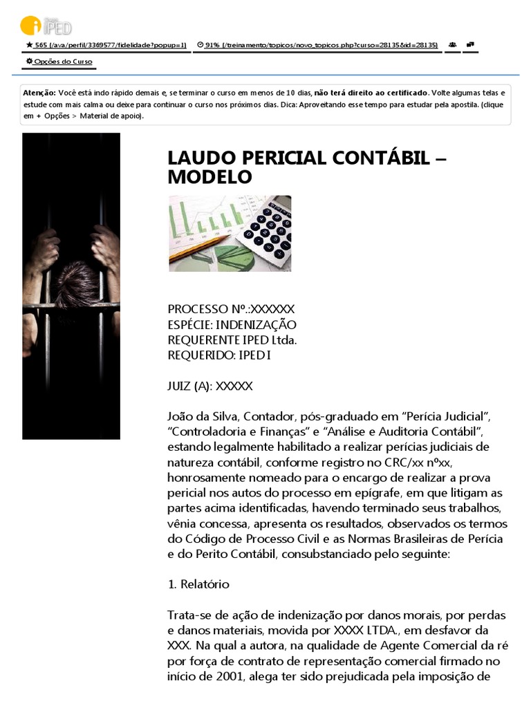 Modelo Laudo Pericial Contábil PG 01 - Curso de Perito - IPED | PDF