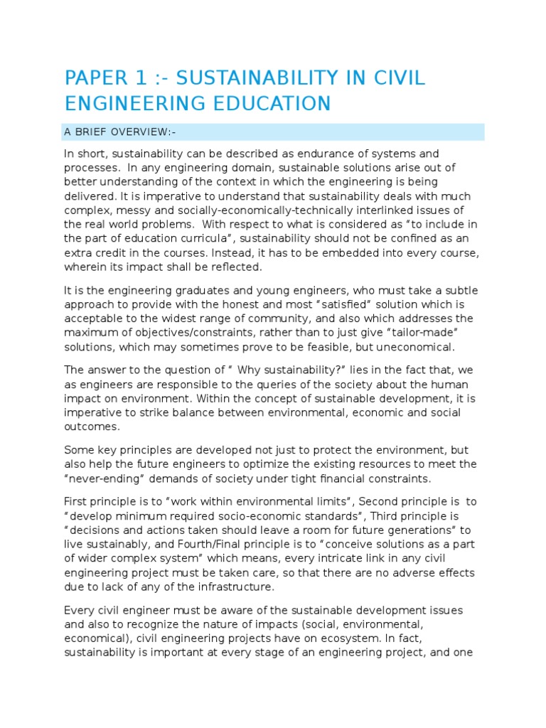 Paper 1:-Sustainability in Civil Engineering Education: A Brief ...
