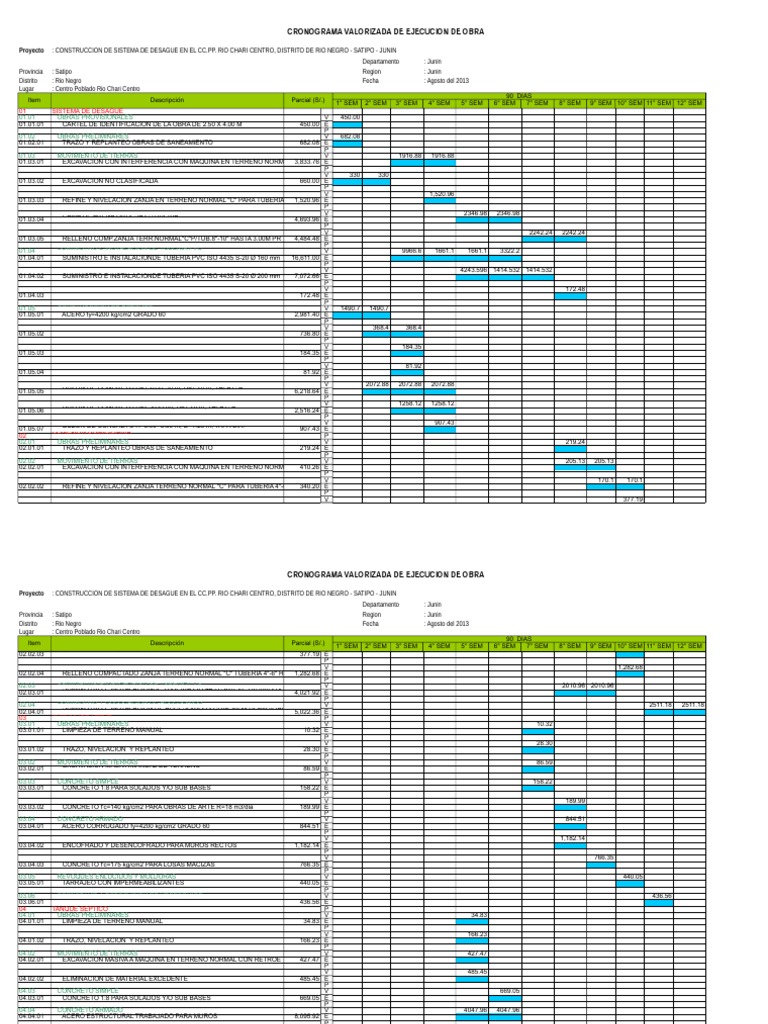 Cronograma de Ejecucion de Obra | Hormigón | Tubería (transporte de fluidos)