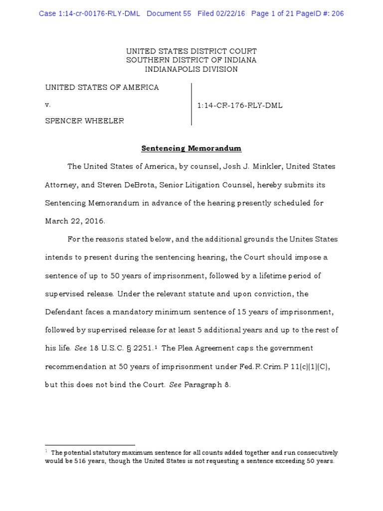 Spencer Wheeler - US Attorney Sentencing Memo | PDF | United States ...