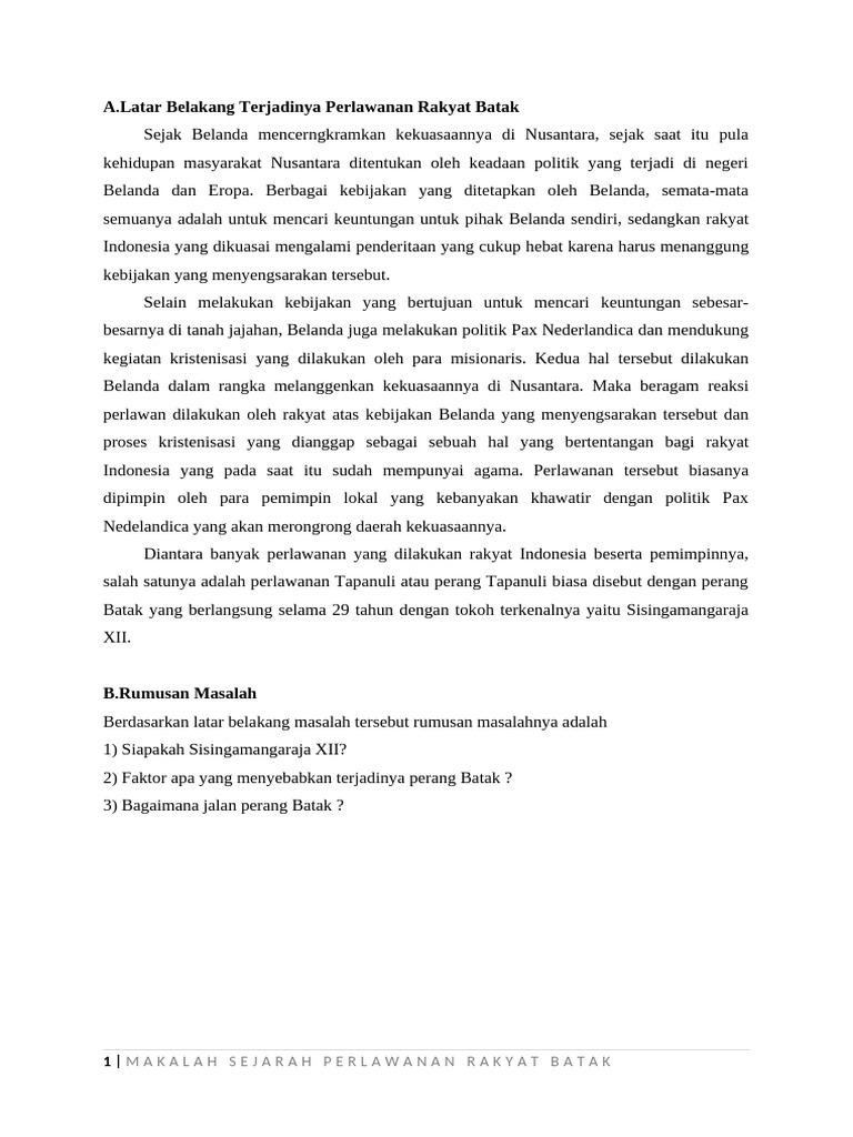 Perlawanan Rakyat Batak dan Sisingamangaraja XII | PDF | Sejarah