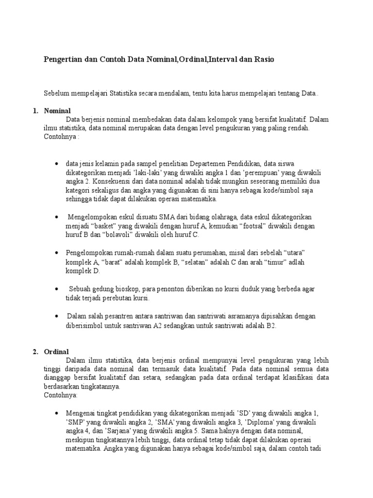 Pengertian Dan Contoh Data Nominal, Ordinal, Interval Dan Rasio | PDF
