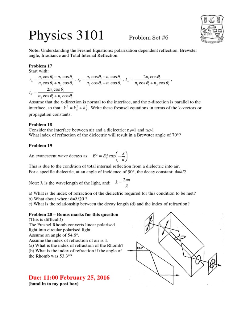 Physics 3101: Problem Set #6 | PDF | Technology & Engineering