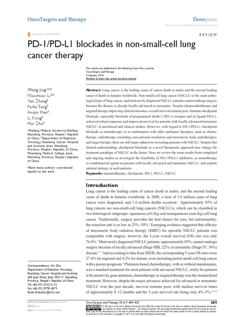 PD-1PD-L1 Blockades in Non-Small-Cell Lung Cancer Therapy | PDF | Non Small Cell Lung Carcinoma ...
