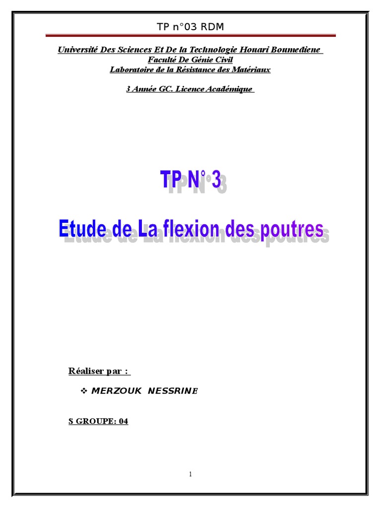 TP 3 RDM | PDF | Résistance des matériaux | Flexion (matériau)
