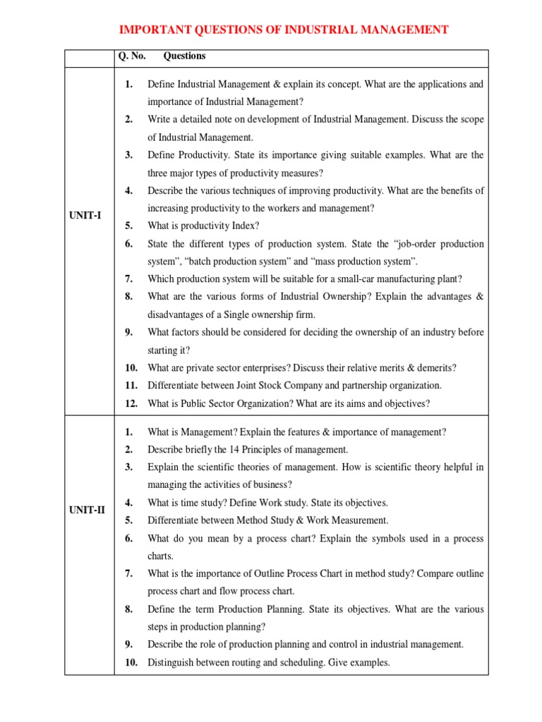 Industrial Management Important Questions For UPTU | PDF | Inventory ...