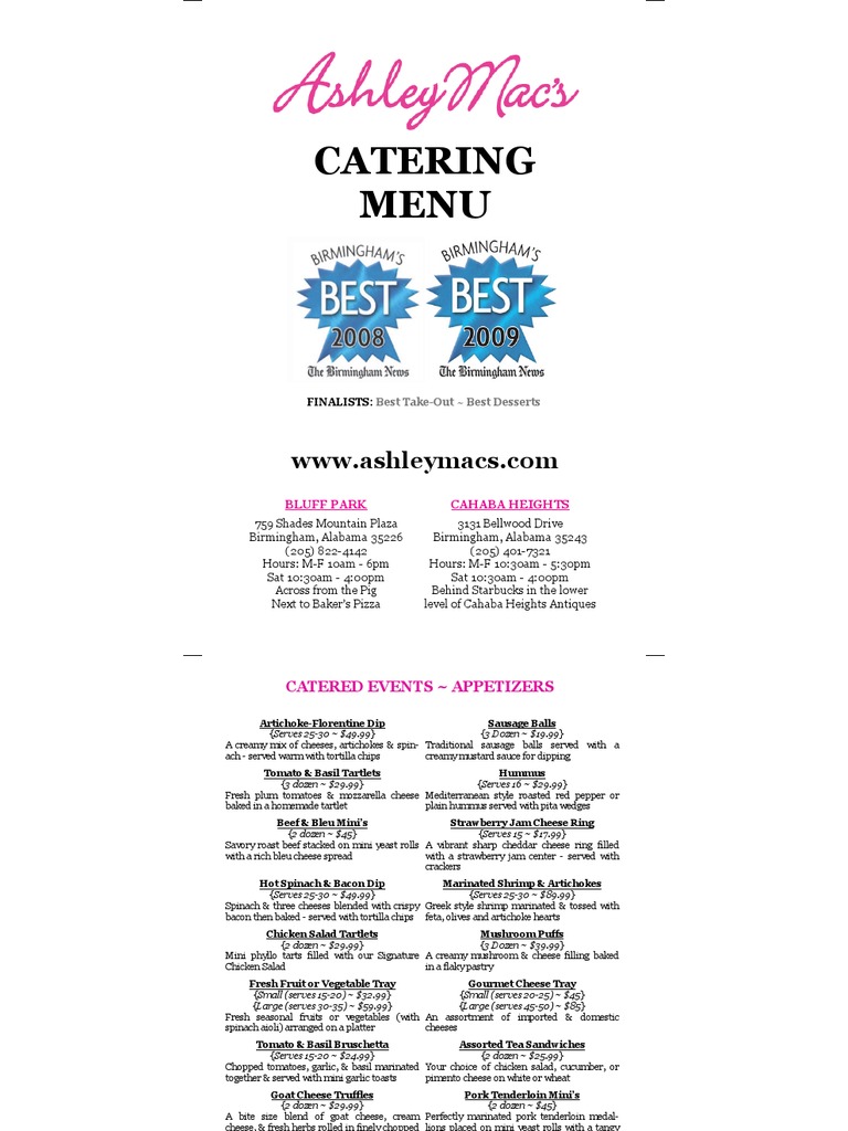 Ashley Mac's Web Catering Menu | PDF | Salad | Sausage