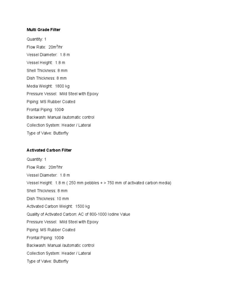 MGF and ACF Specifications in Water Treatment | PDF