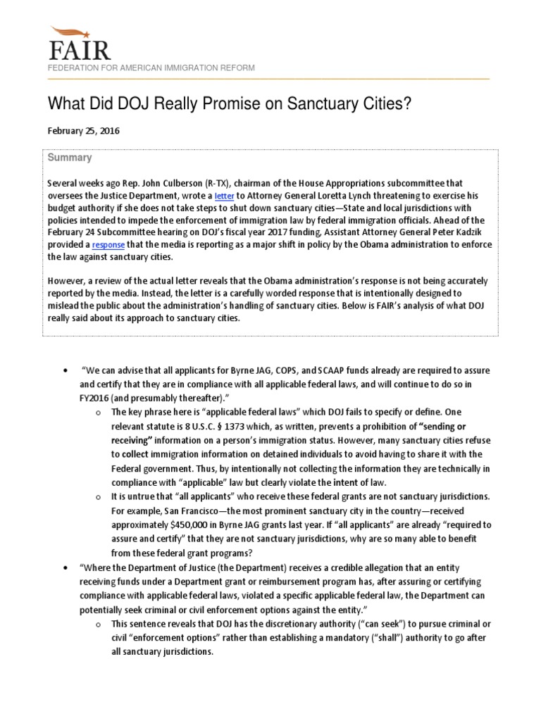 DOJ's Misleading Stance on Sanctuary Cities | PDF | United States ...
