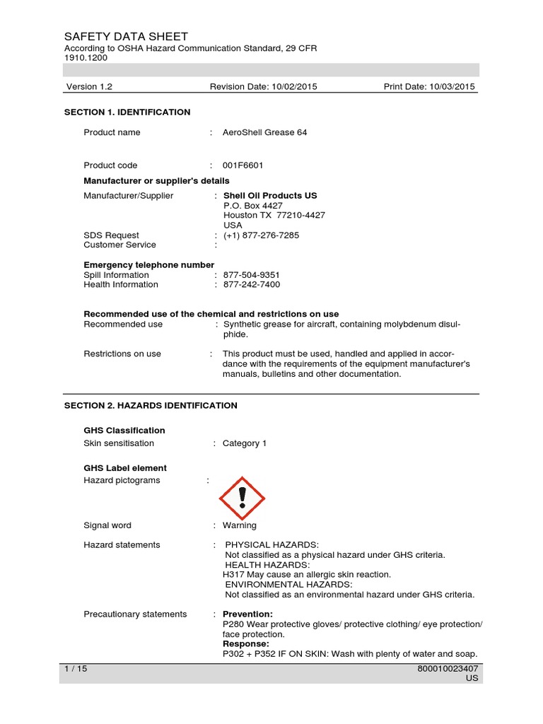 AeroShell Grease 64 MSDS - SkySupplyUSA | PDF | Personal Protective Equipment | Toxicity