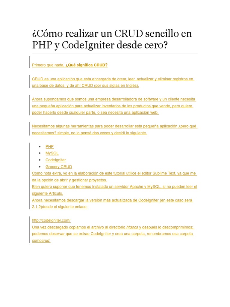 Cómo Realizar Un CRUD Sencillo en PHP y CodeIgniter Desde Cero | PDF ... Cómo Realizar Un CRUD Sencillo en PHP y CodeIgniter Desde Cero | PDF ...