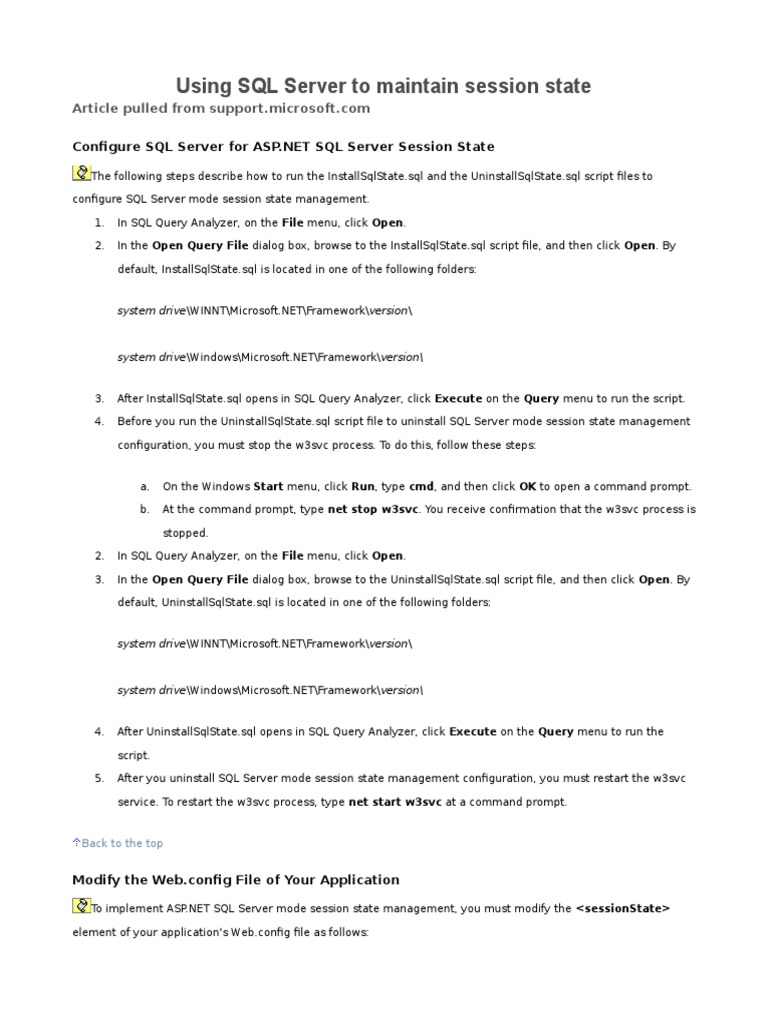 Using Sql Server To Maintain Session State Pdf Microsoft Sql Server Web Server