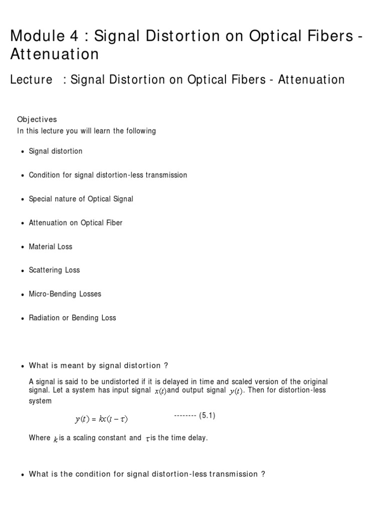 Module 4: Signal Distortion On Optical Fibers - Attenuation | PDF ...