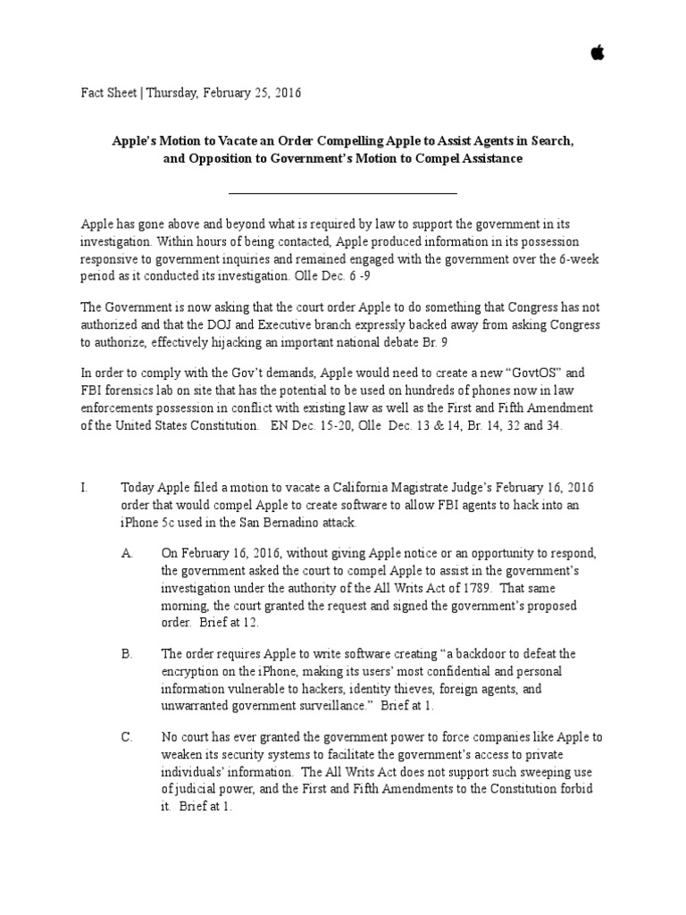 Apple Court Fact Sheet | PDF | Constitutional Law | Social Institutions