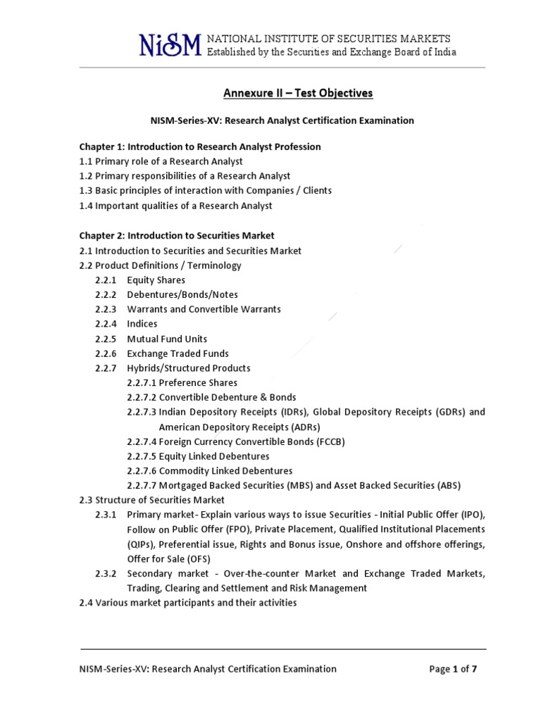 Syllabus for NISM Research Analyst Exam | Valuation (Finance) | Bonds ...
