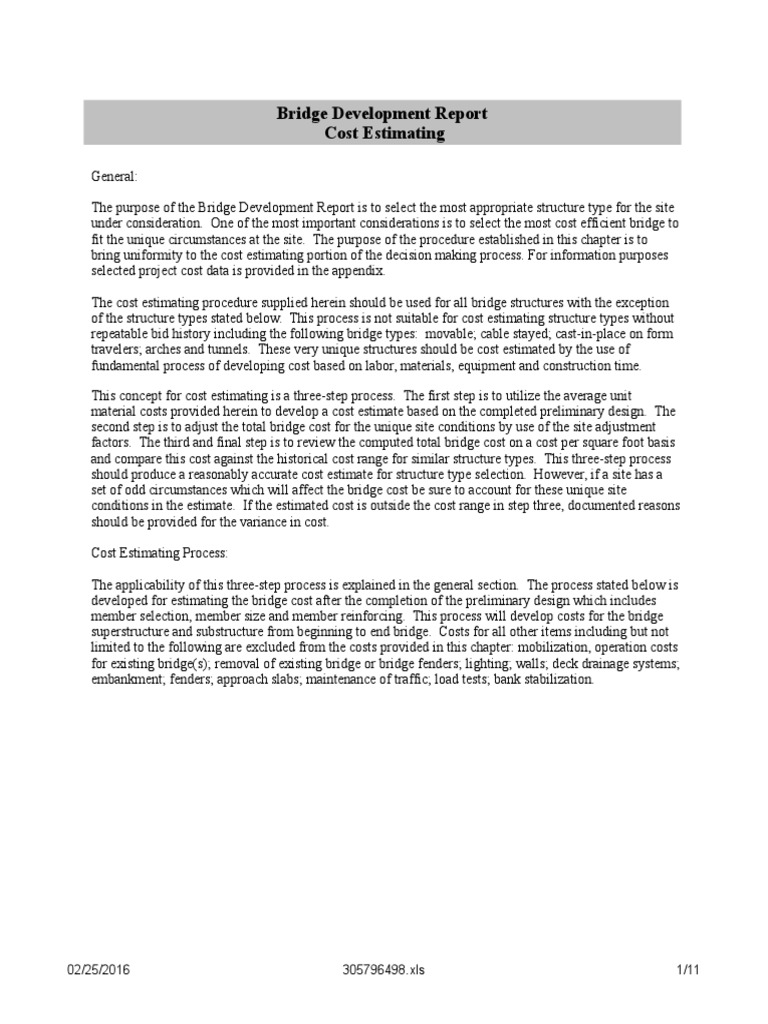 Bridge Development Report Cost Estimating | PDF | Deep Foundation | Bridge