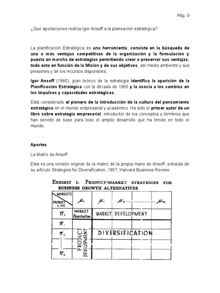 Aportaciones de Igor Ansoff a la estrategia | PDF | Planificación ...